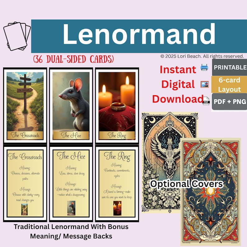 Printable Lenormand Deck: Traditional 36-card Oracle (PDF + PNG Digital ...