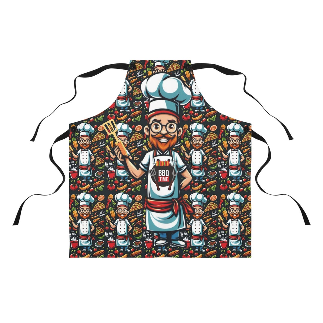 Let's BBQ Cookout Apron AOP Features a Chef With a Colorful Food ...