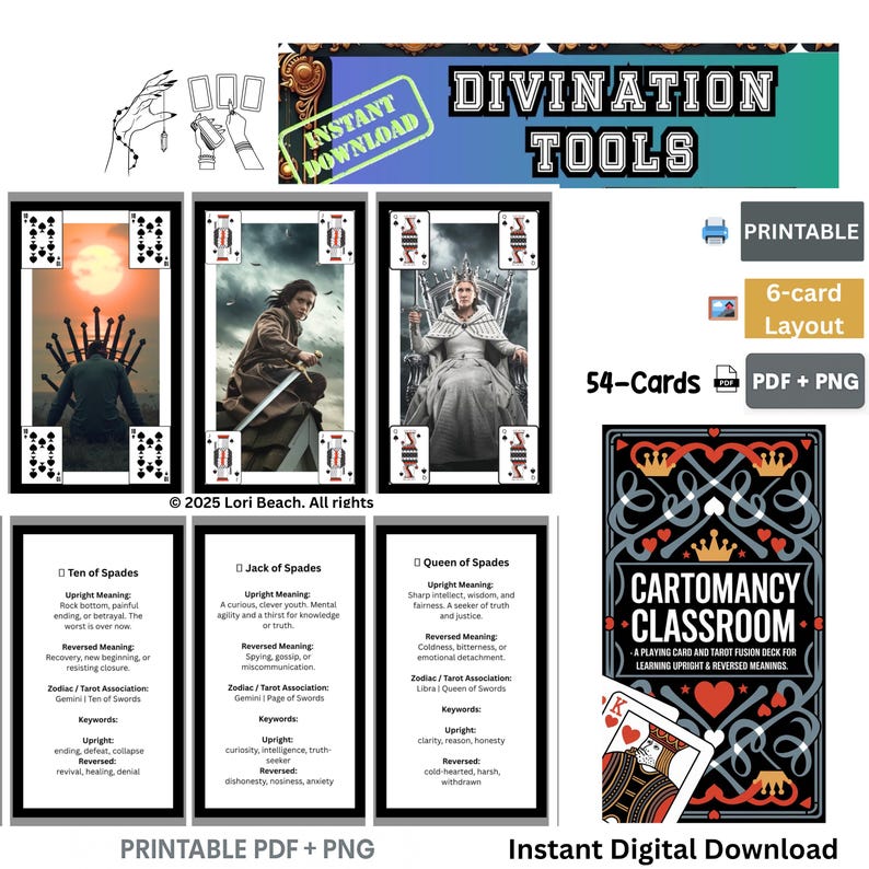 Printable Cartomancy Learning Cards: Tarot Fusion Deck (digital Files ...