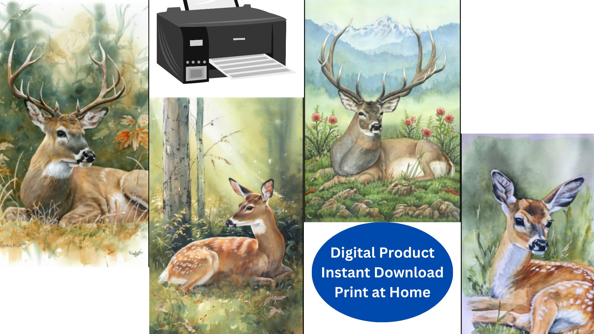 68 Watercolor Scenic Whitetail Deer Poster in 8x10 and 18x24. Instant ...
