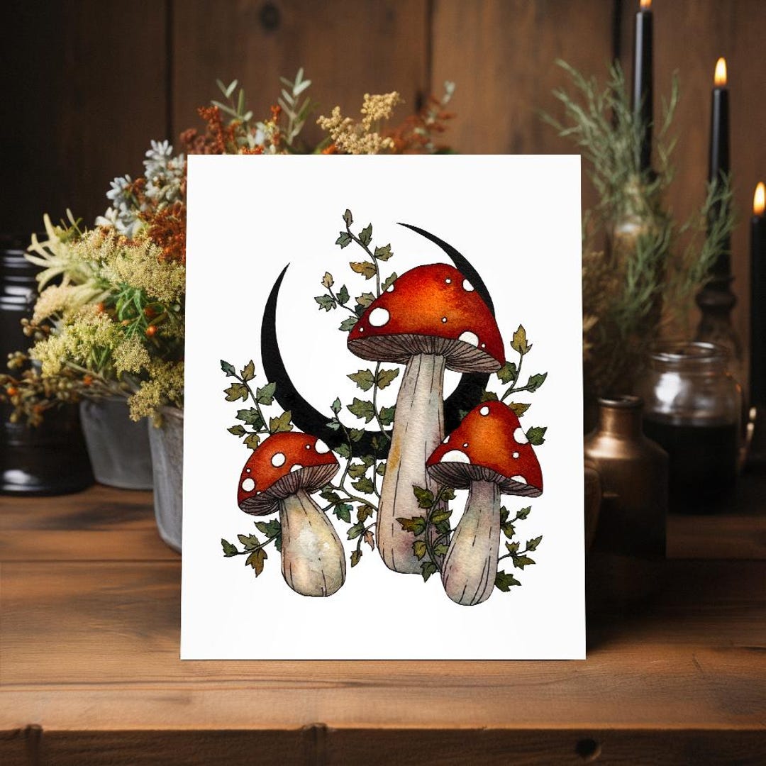8x10in Red Mushroom Art Print Fine Art Print Watercolor Cottage Core ...