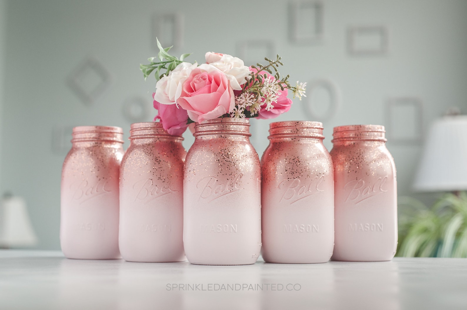 Set of 12 Glitter Vases Rose Gold and Pink Centerpiece Rose | Etsy