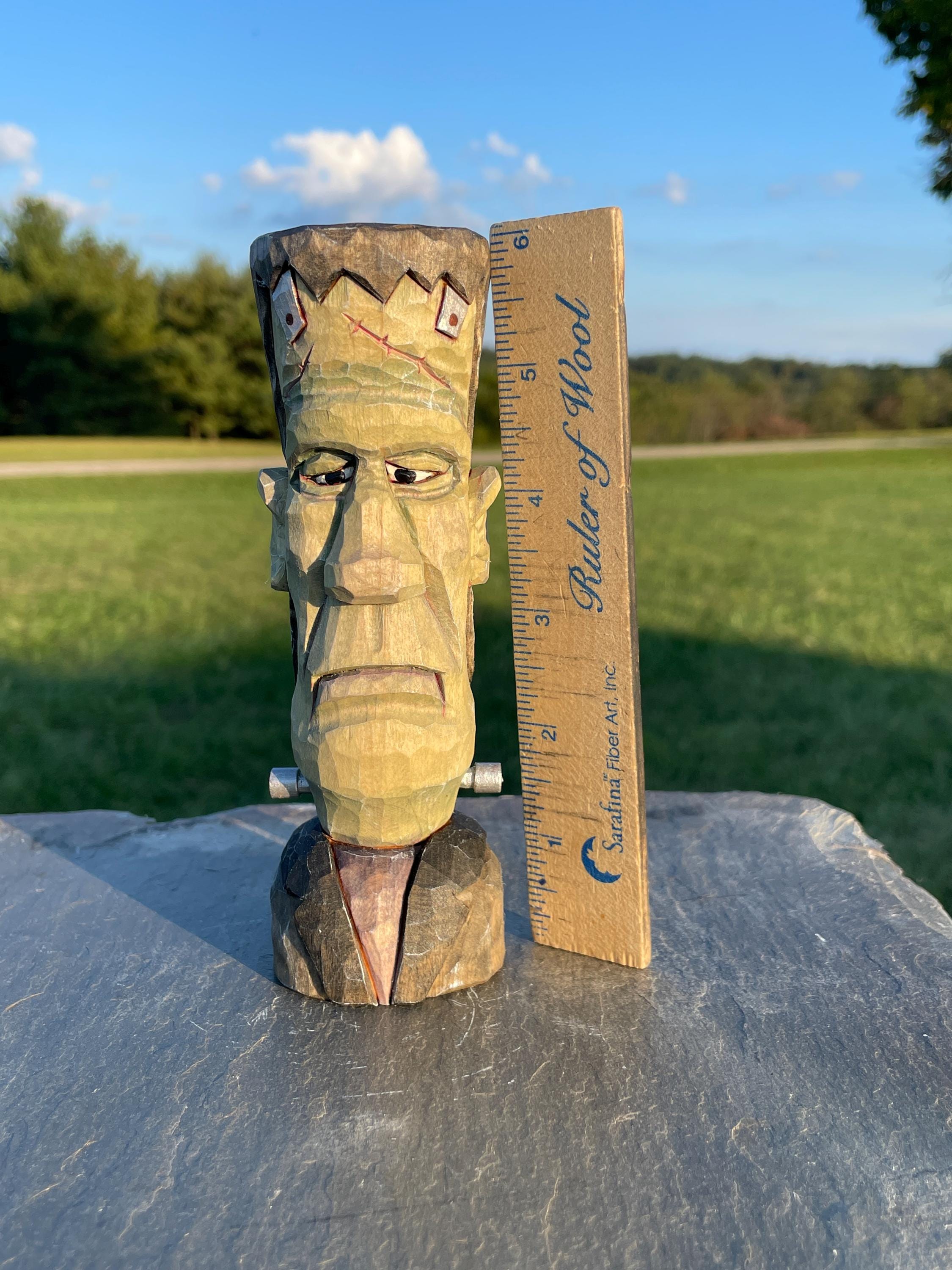 Hand Carved Wooden Frankenstein-halloween Scary Monster - Etsy