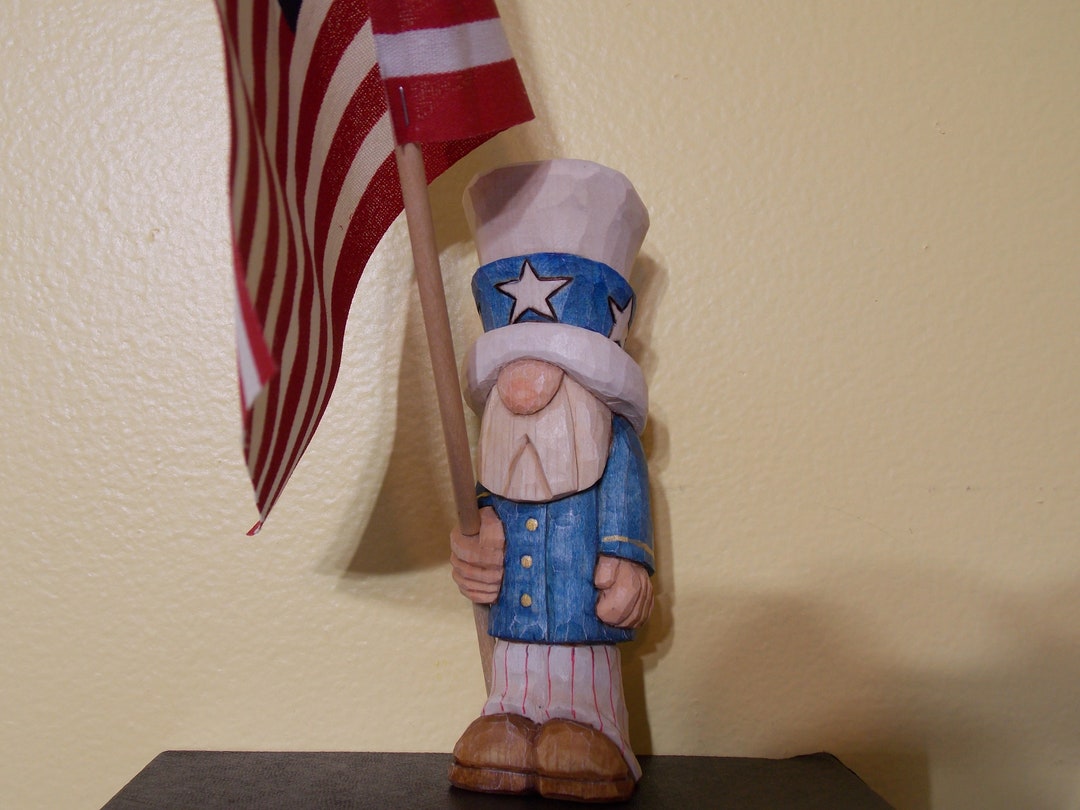 Uncle Sam wood Carving-whimsical red White and Blue-americana-flag - Etsy