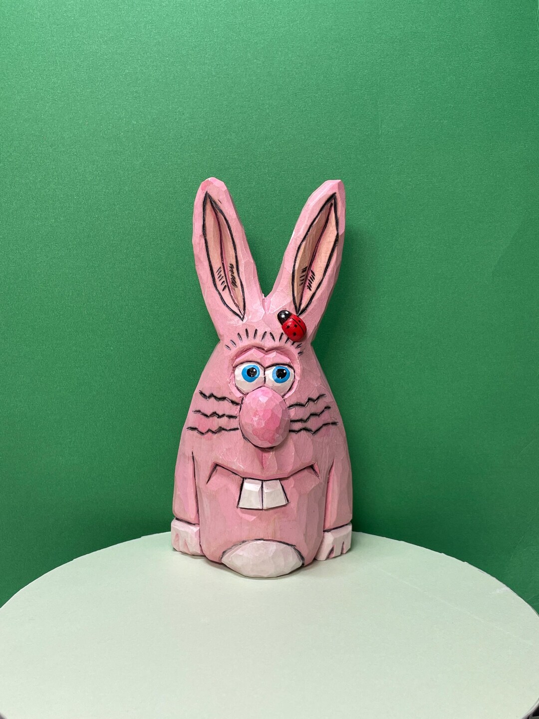 Whimsical and Wacky Easter Bunny Wood Carving-pink/white Rabbit - Etsy