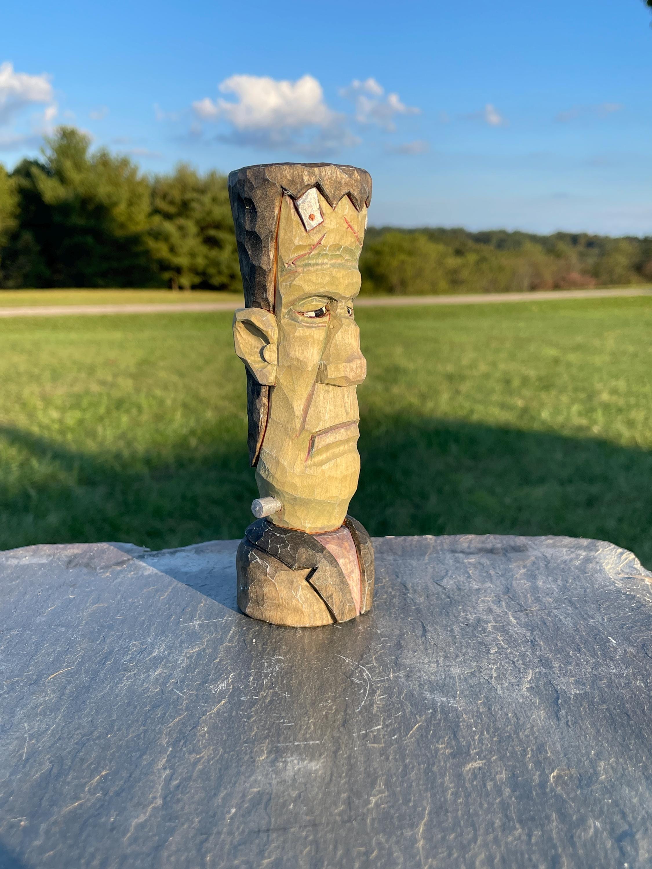 Hand Carved Wooden Frankenstein-halloween Scary Monster - Etsy