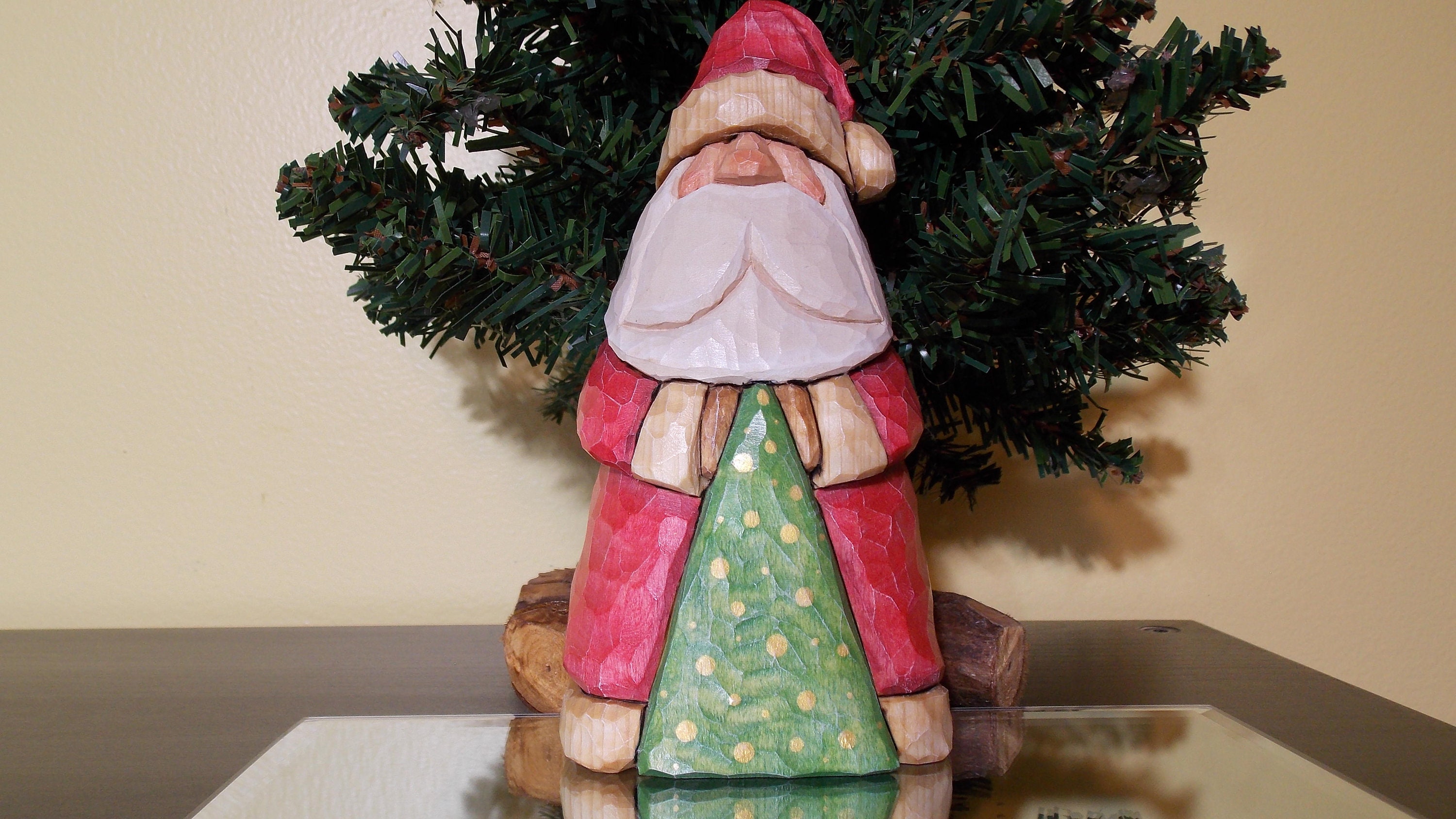 Santa Wood Carving Standing W/tree-hand Carved folk Art Santa Claus ...