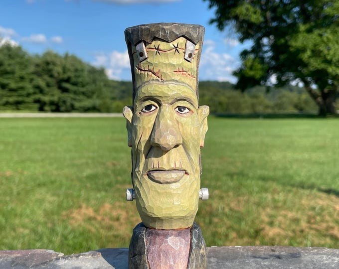 Hand Carved Wooden Frankenstein-halloween Scary Monster - Etsy