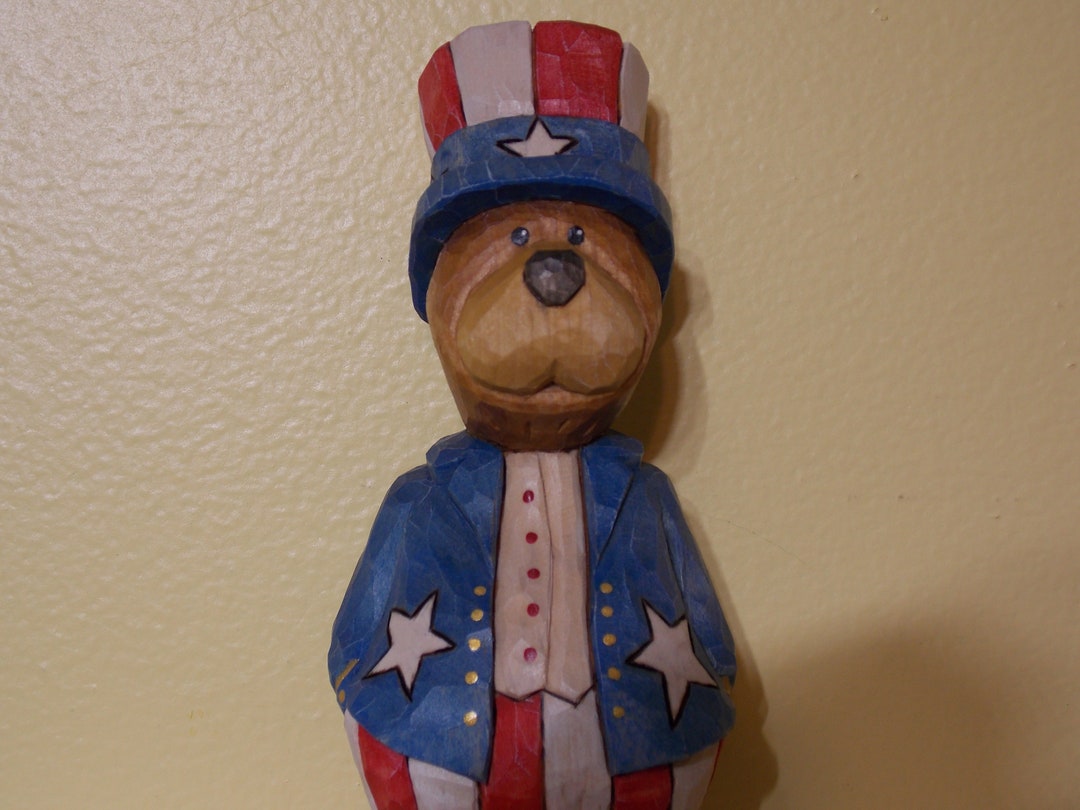 Uncle Sam Bear-patriot Bear-wood Carving-hand Crafted and Painted in ...