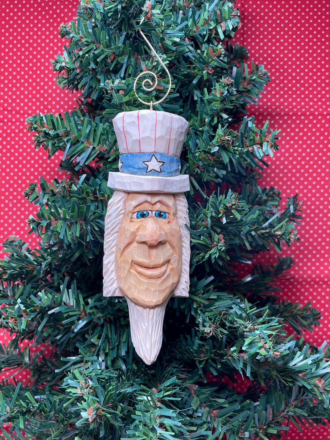 Uncle Sam Ornament Wood Carving-americana Christmas - Etsy