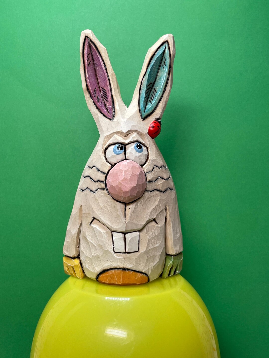 Colorful Whimsical and Wacky Easter Bunny Wood Carving-white/multi ...