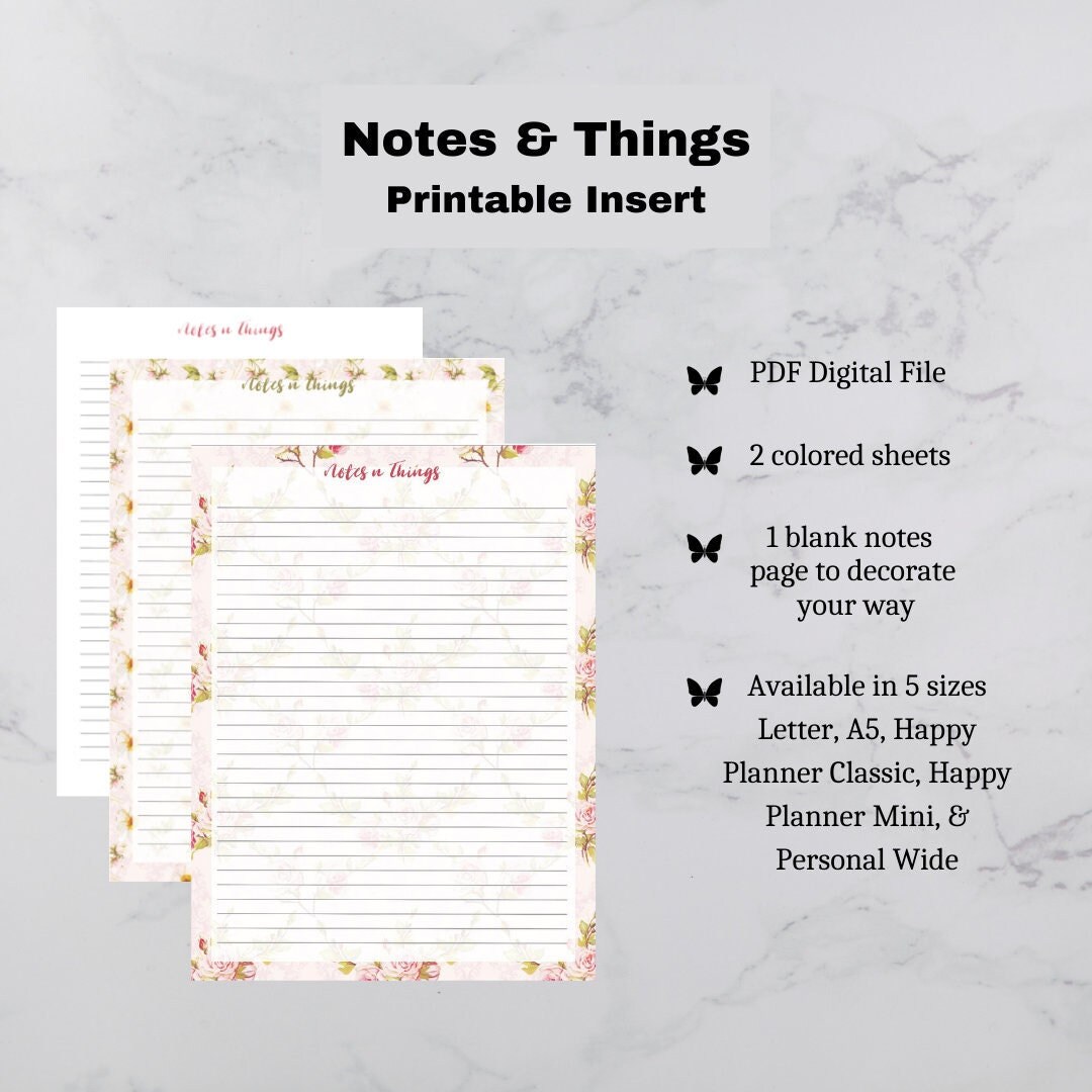 Notes & Things | Printable Insert | Planner Insert - Etsy