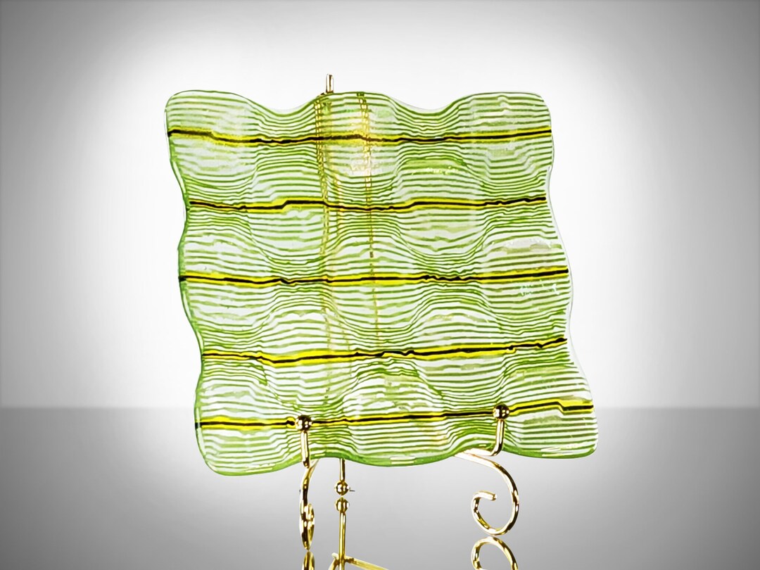 Green Checker - Fused "optical" Iridescent Glass Plate - Etsy
