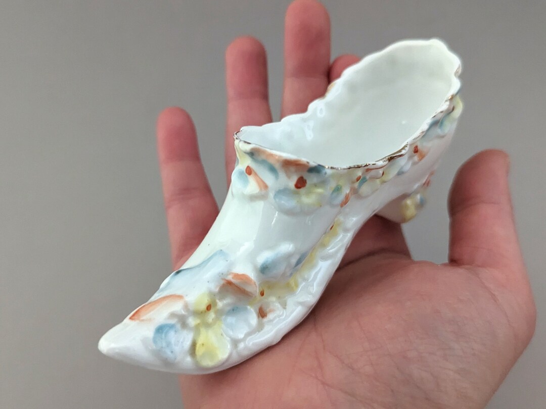 Vintage Small Hand Painted Porcelain Shoe With Floral Design, Shoe ...