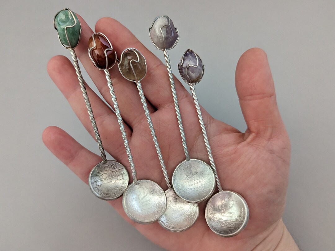 Vintage SET of 5 Brazilian Cruzeiros Demitasse Spoons With Wire Wrapped ...