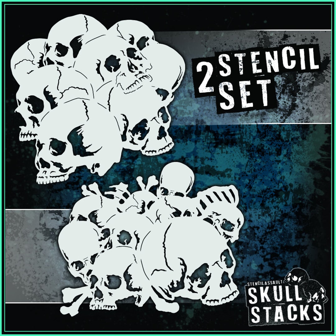 Skull Stack Double Set 4 Airbrush Stencil Template - Etsy