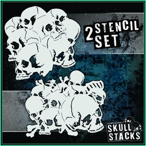 Skull Stack Double Set 4 Airbrush Stencil Template - Etsy