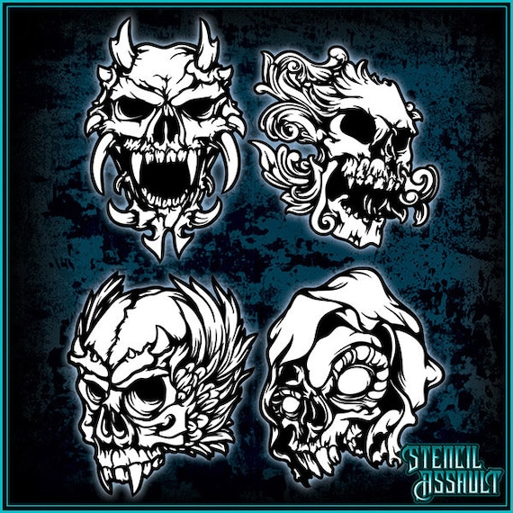 Mini Skull Set 2 Airbrush Stencil Template | Etsy