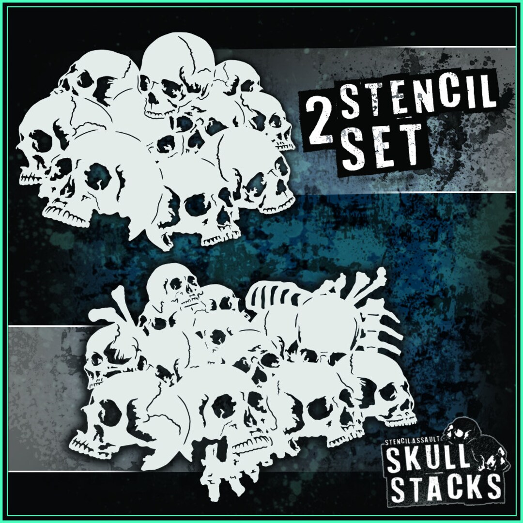 Skull Stack Double Set 2 Airbrush Stencil Template - Etsy