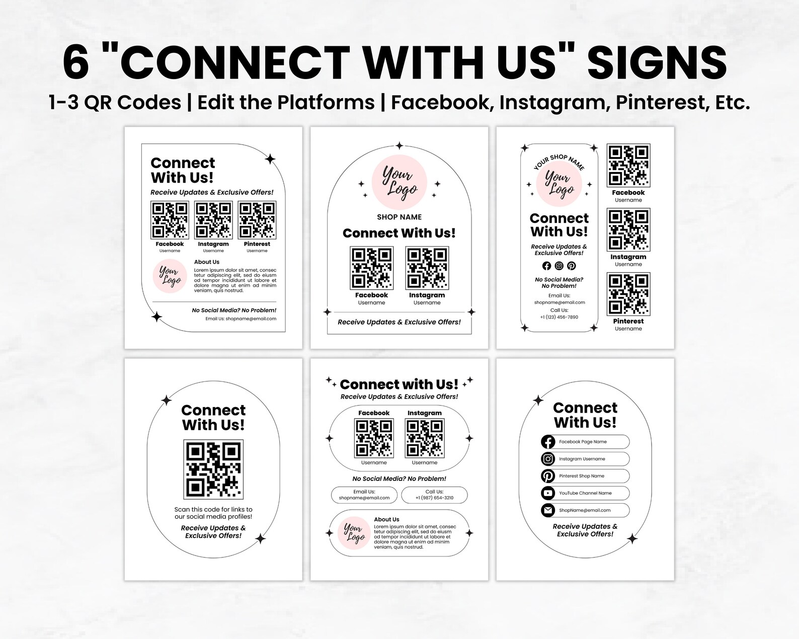 Editable QR Code Sign Bundle, Scan to Pay, Social Media, Pricing ...