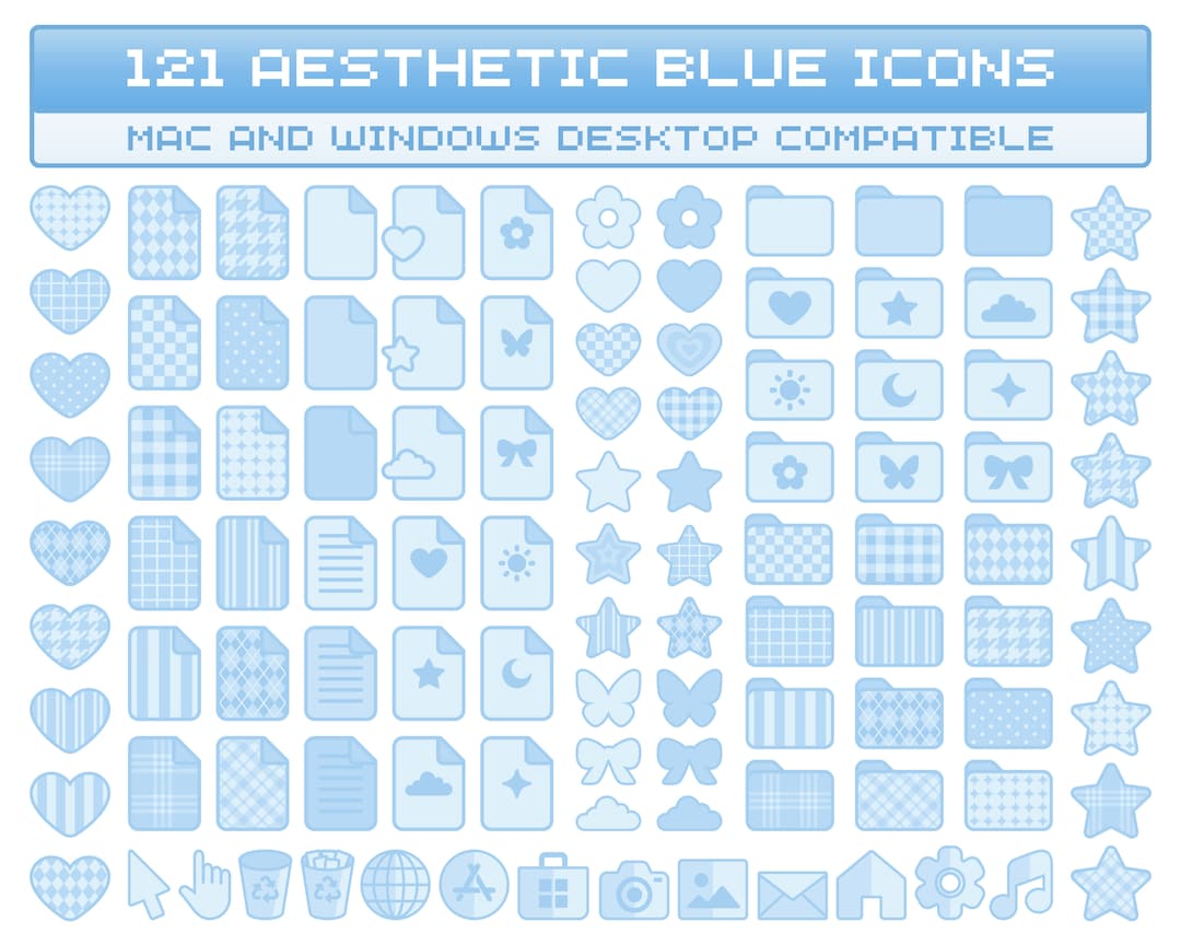Blue Desktop Icons Set, 100+ Aesthetic Icon Bundle, Custom Windows Mac Computer Laptop PC ...