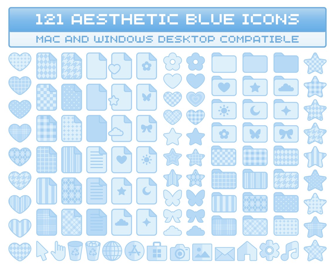 Blue Desktop Icons Set, 100+ Aesthetic Icon Bundle, Custom Windows Mac ...