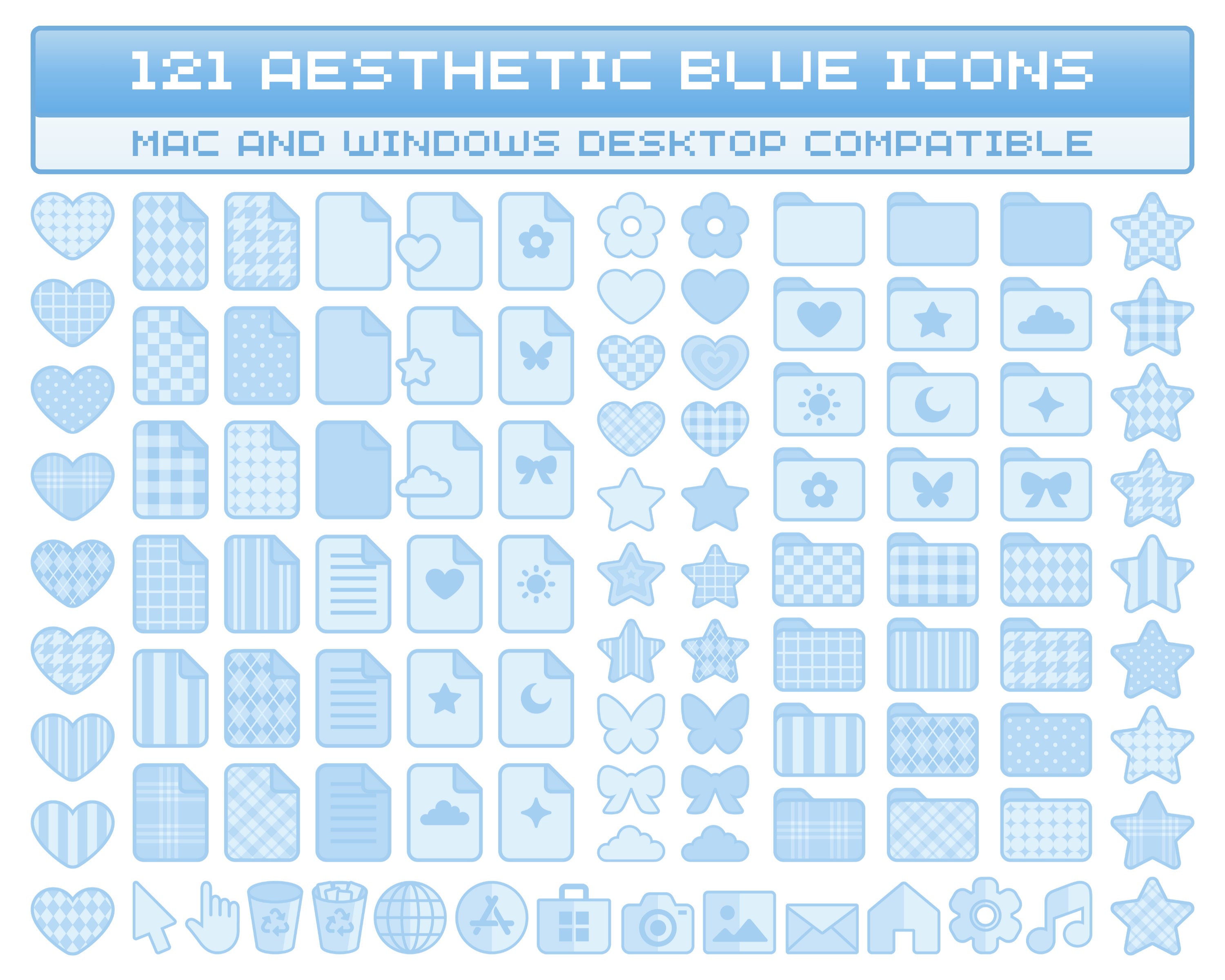 Blue Desktop Icons Set, 100+ Aesthetic Icon Bundle, Custom Windows Mac ...