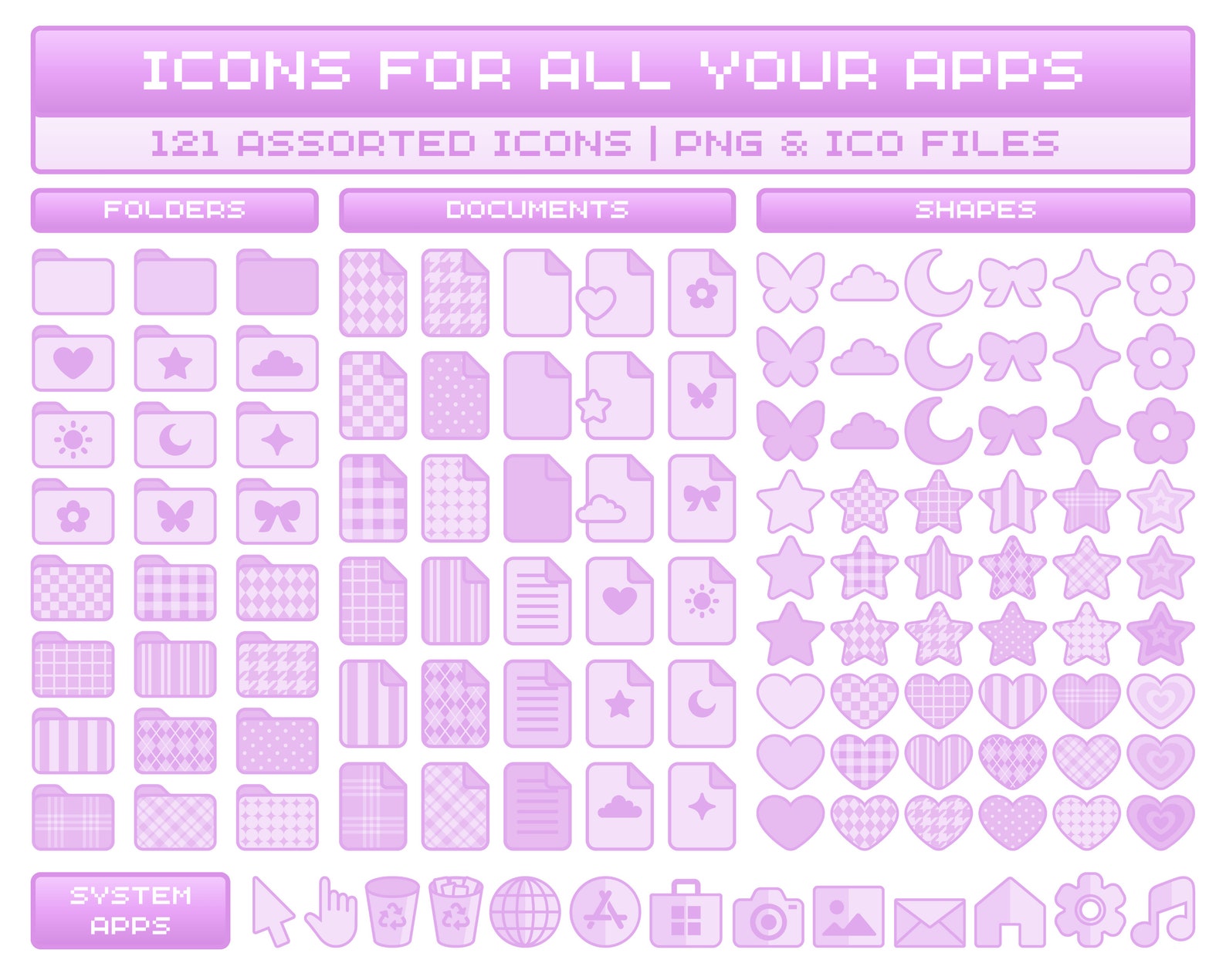 Purple Desktop Icons Set, 100+ Aesthetic Icon Bundle, Custom Windows ...