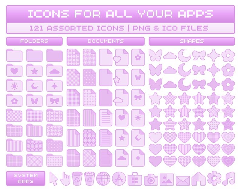 Purple Desktop Icons Set, 100+ Aesthetic Icon Bundle, Custom Windows ...