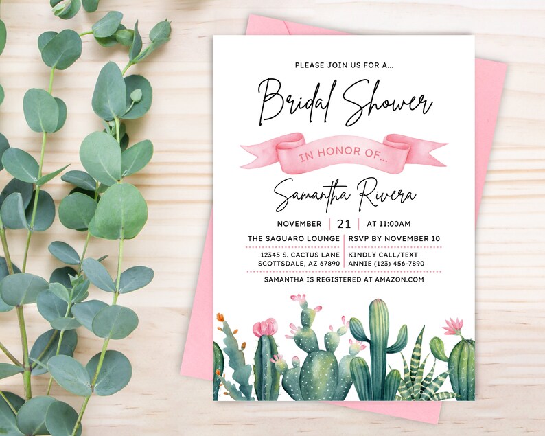 Cactus Desert Bridal Shower Invitation, Editable Template, Wedding ...