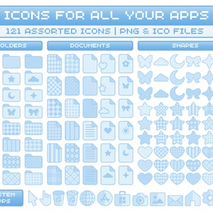 Blue Desktop Icons Set, 100+ Aesthetic Icon Bundle, Custom Windows Mac ...