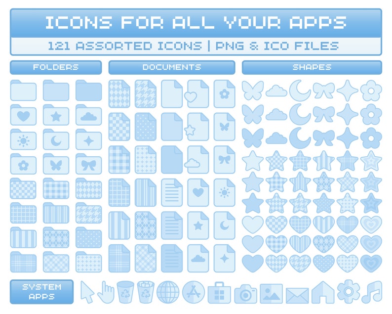 Blue Desktop Icons Set, 100+ Aesthetic Icon Bundle, Custom Windows Mac ...