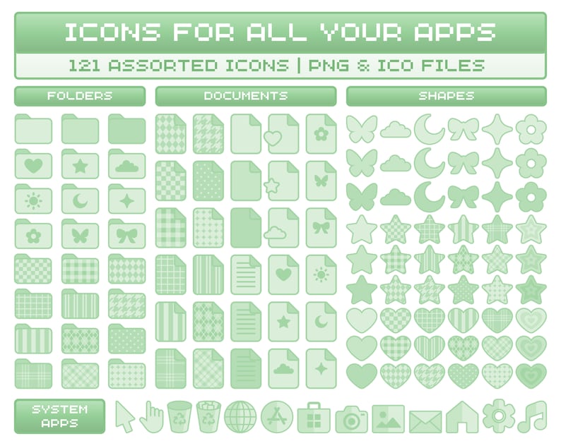 Green Desktop Icons Set, 100+ Aesthetic Icon Bundle, Custom Windows Mac ...