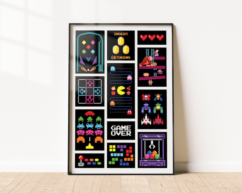 Retro Arcade Wall Art Print, Printable Vintage Machine Games Poster ...