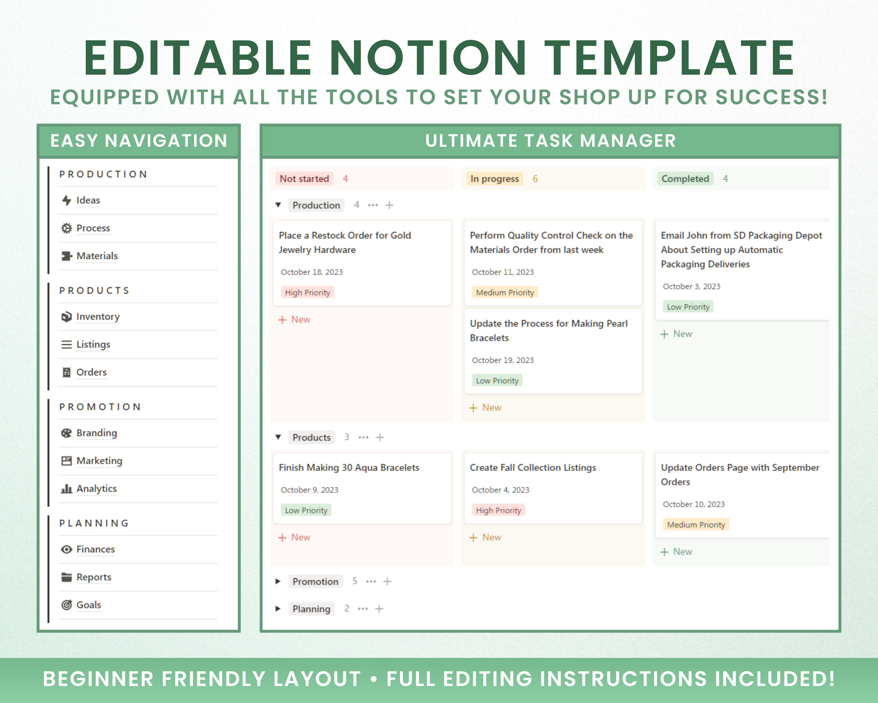 Etsy Shop Notion Planner, Small Business Editable Notion Template, Etsy ...