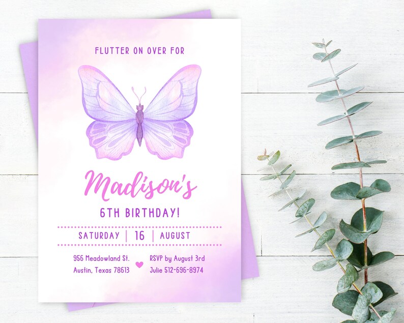 Butterfly Birthday Invitation Template, Editable Digital Printable ...