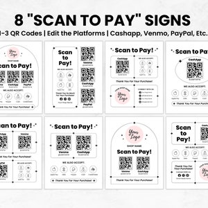 Editable QR Code Sign Bundle, Scan to Pay, Social Media, Pricing ...