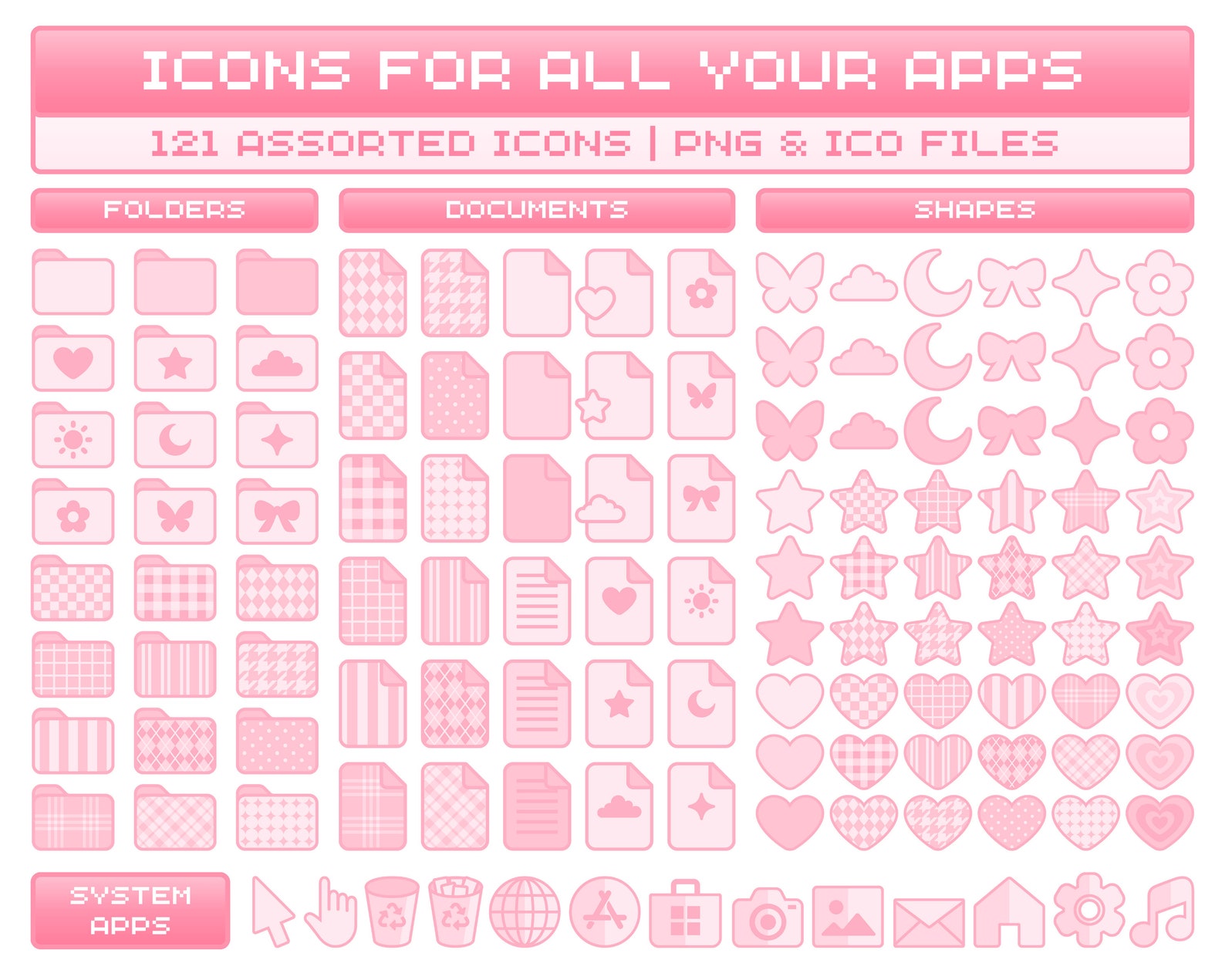Pink Desktop Icons Set, 100+ Aesthetic Icon Bundle, Custom Windows Mac ...