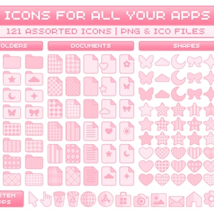 Pink Desktop Icons Set, 100+ Aesthetic Icon Bundle, Custom Windows Mac ...