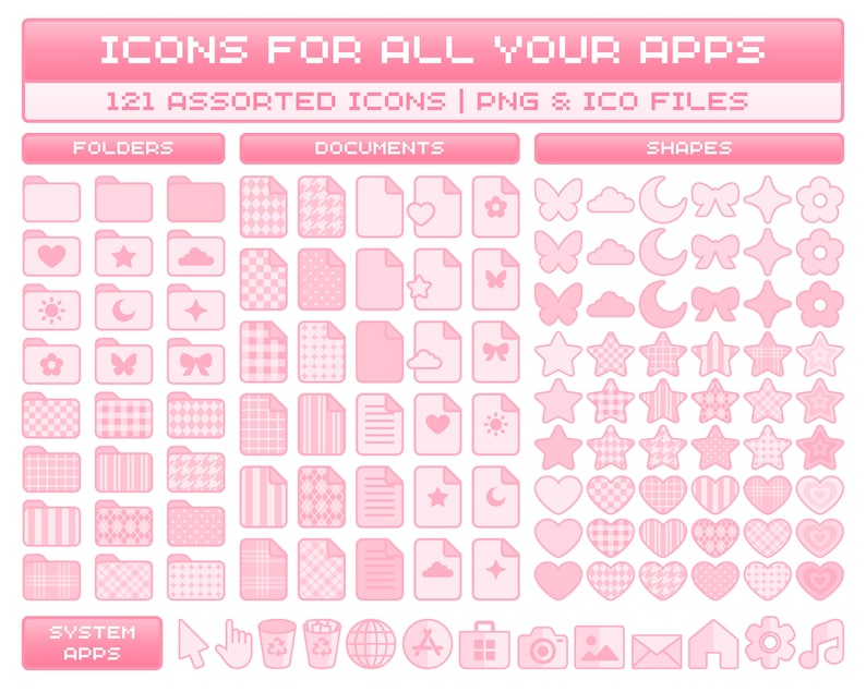 Pink Desktop Icons Set, 100+ Aesthetic Icon Bundle, Custom Windows Mac ...