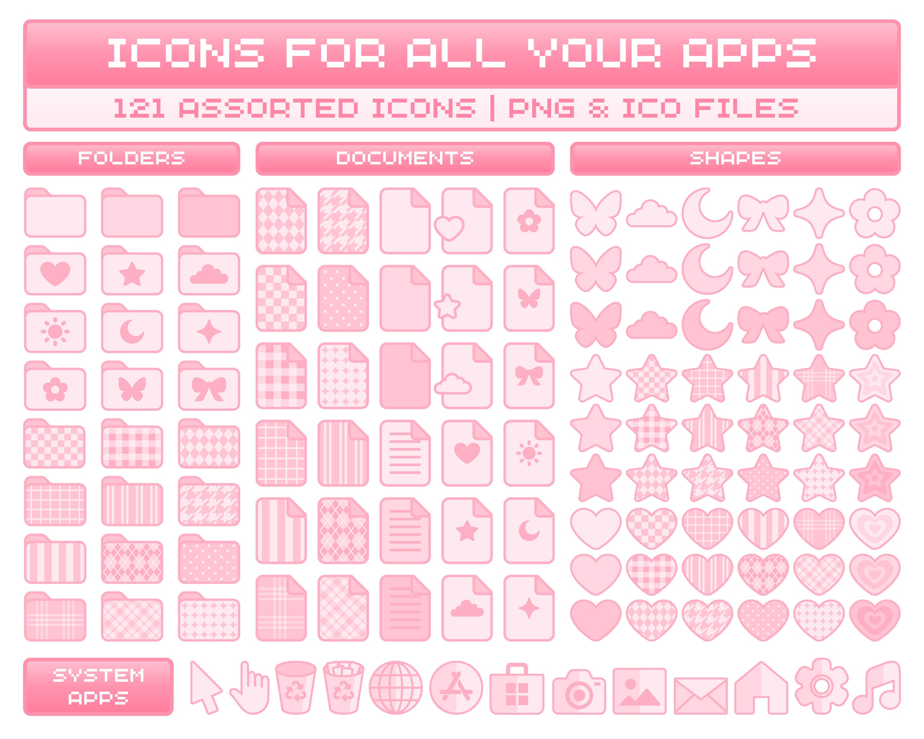 Pink Desktop Icons Set, 100+ Aesthetic Icon Bundle, Custom Windows Mac ...