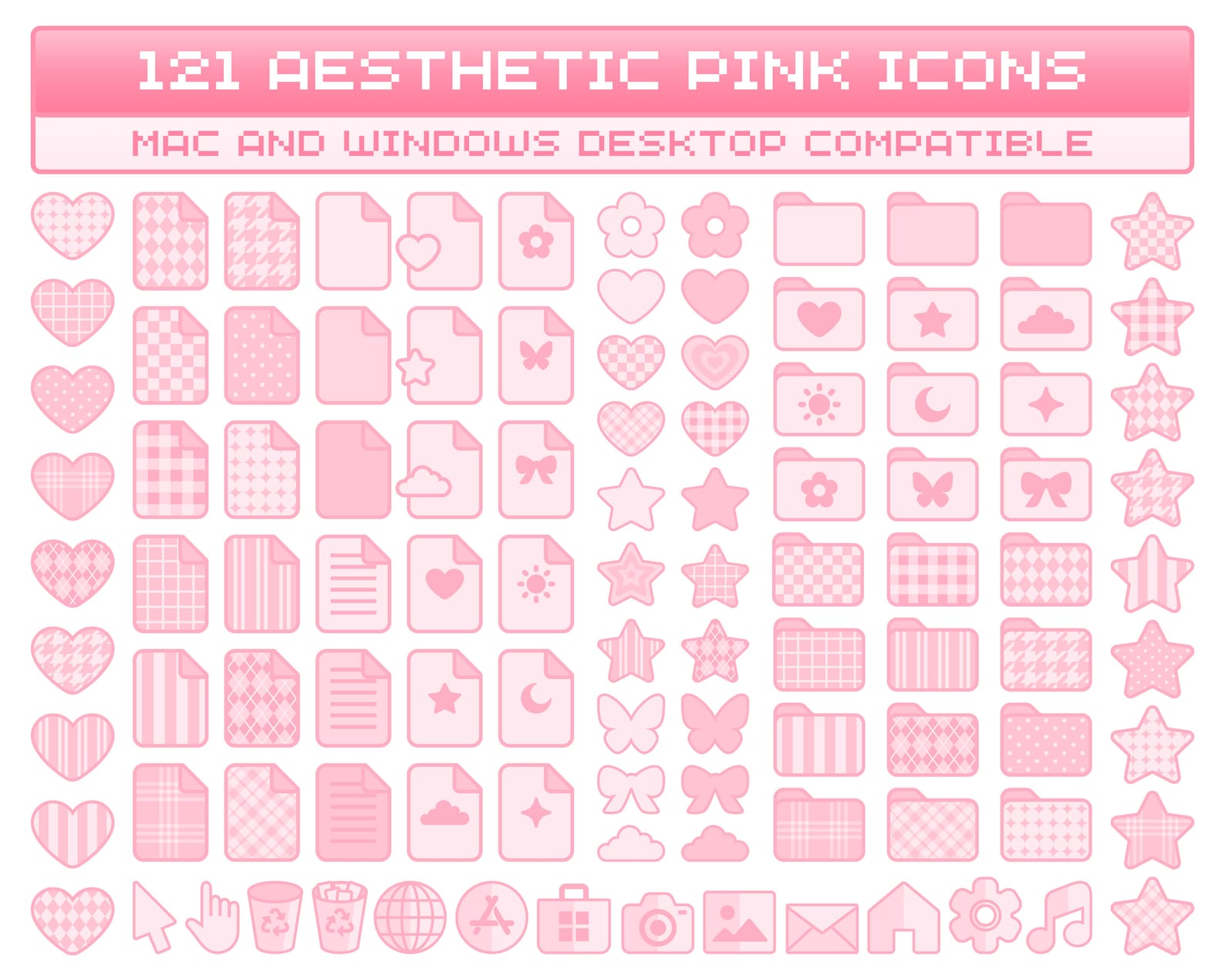 Pink Desktop Icons Set, 100+ Aesthetic Icon Bundle, Custom Windows Mac ...