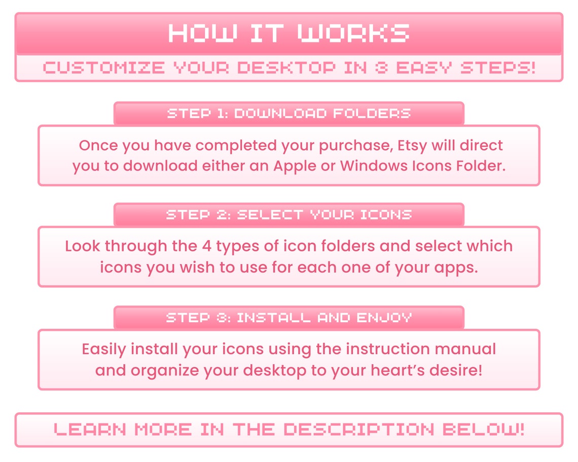Pink Desktop Icons Set, 100 Aesthetic Icon Bundle, Custom Windows Mac ...