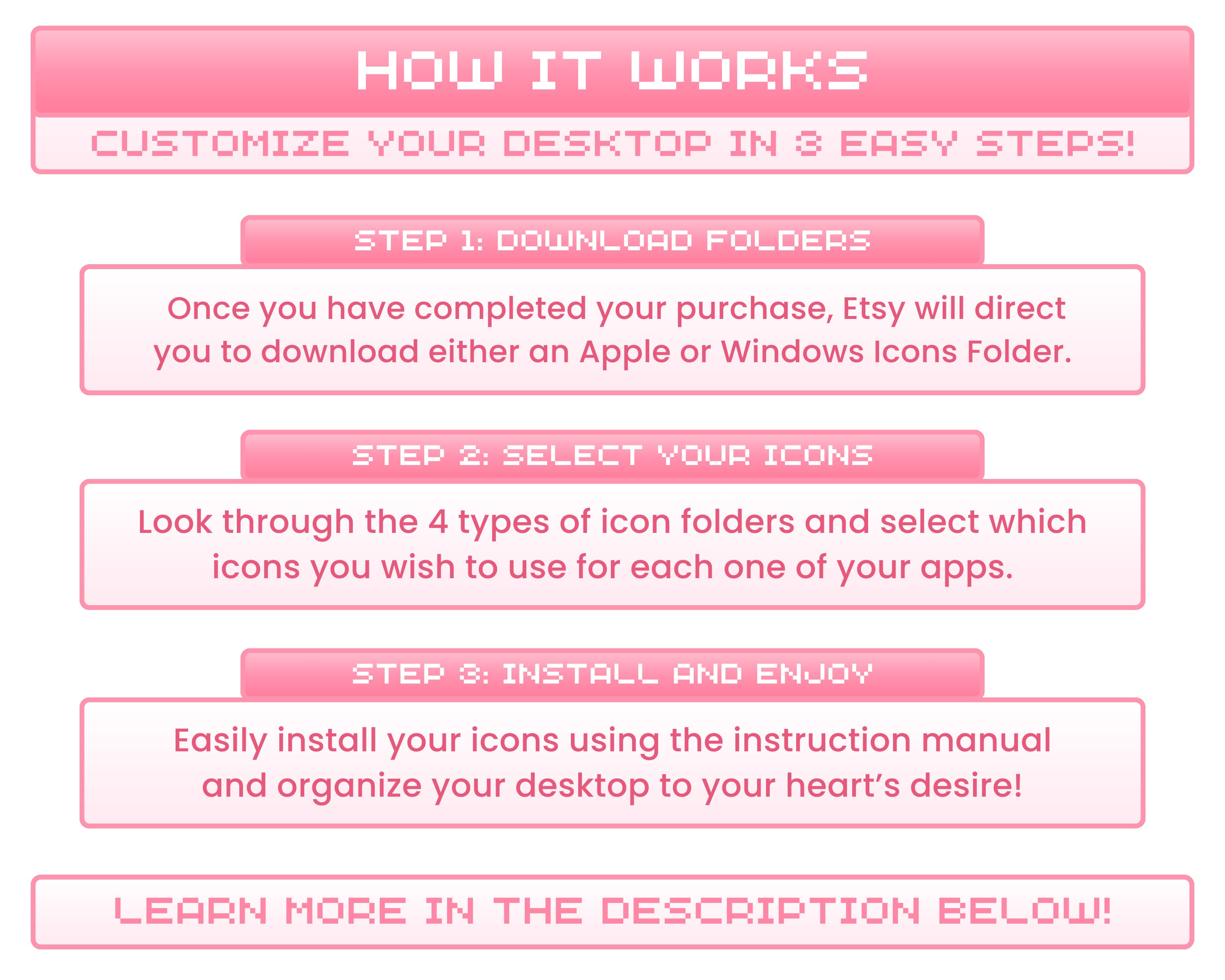 Pink Desktop Icons Set, 100+ Aesthetic Icon Bundle, Custom Windows Mac ...