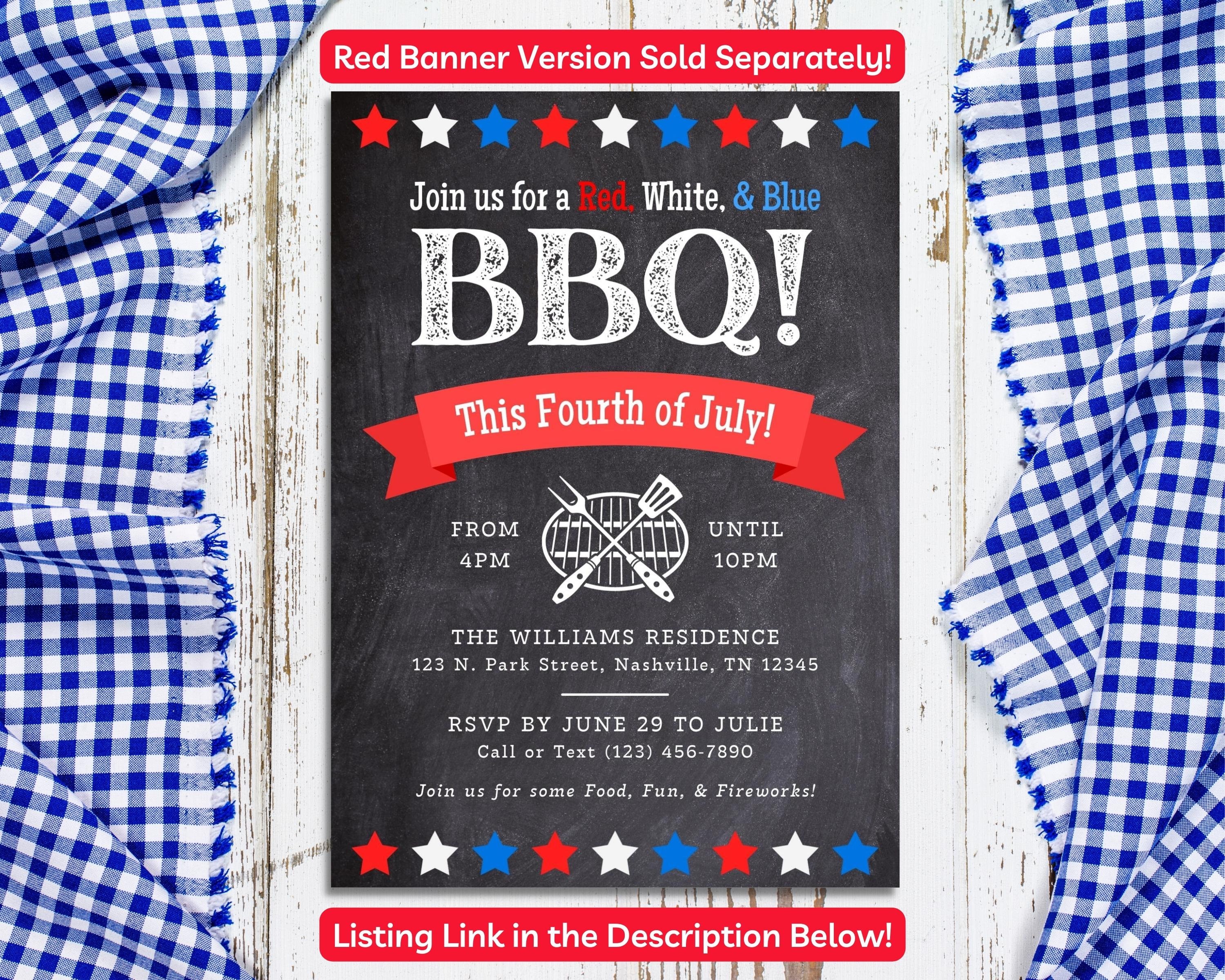 4th of July BBQ Party Invitation Template, Editable Digital Printable ...