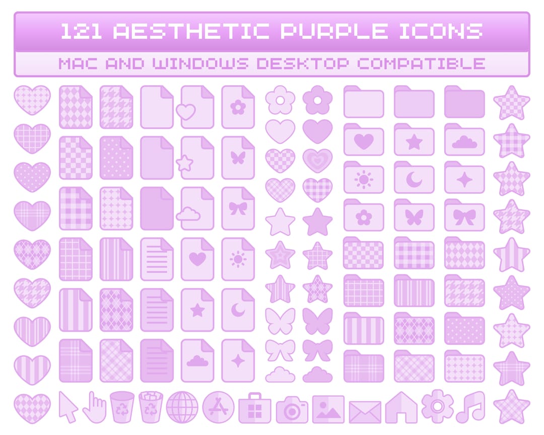 Purple Desktop Icons Set, 100+ Aesthetic Icon Bundle, Custom Windows ...