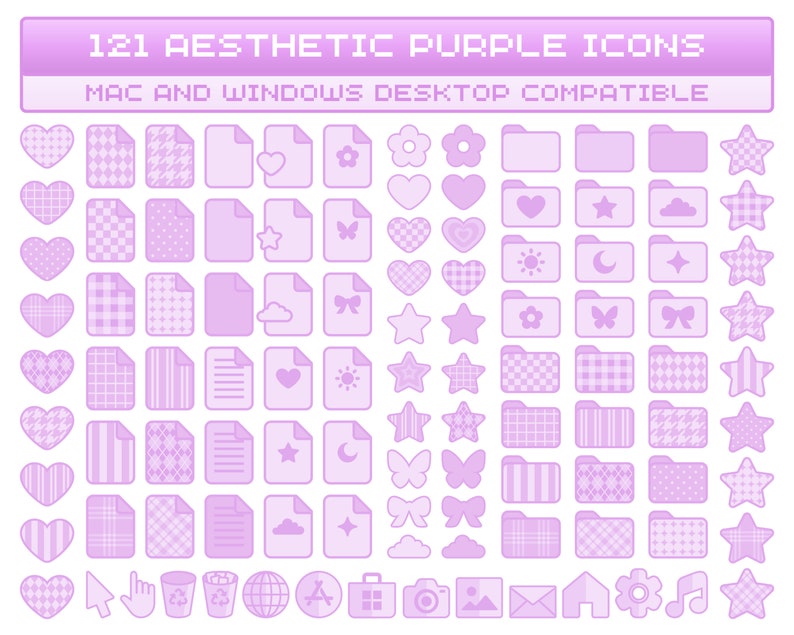 Purple Desktop Icons Set, 100+ Aesthetic Icon Bundle, Custom Windows ...