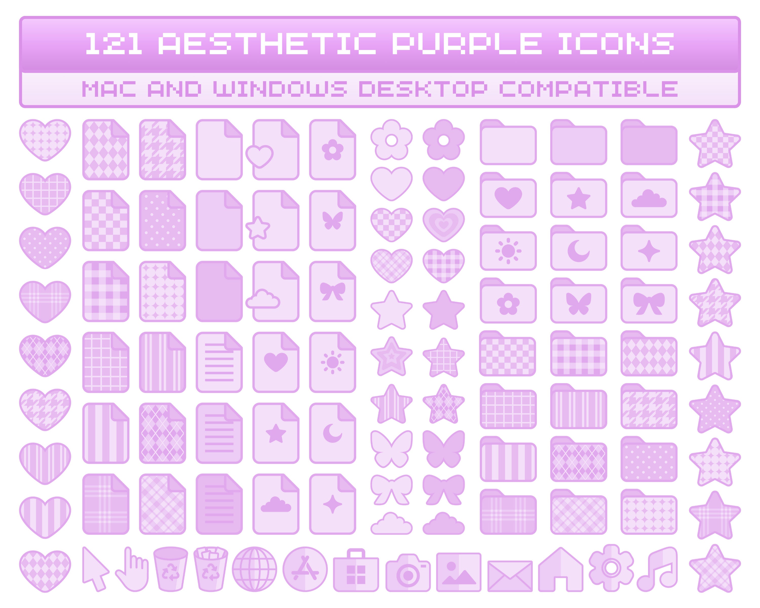 Purple Desktop Icons Set, 100+ Aesthetic Icon Bundle, Custom Windows ...