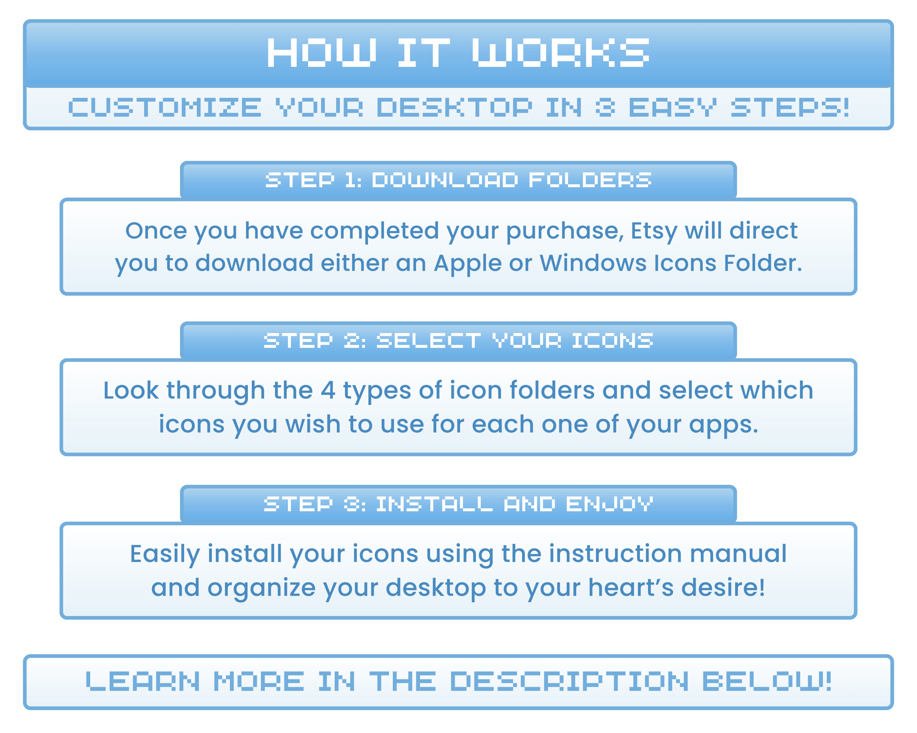 Blue Desktop Icons Set, 100+ Aesthetic Icon Bundle, Custom Windows Mac ...