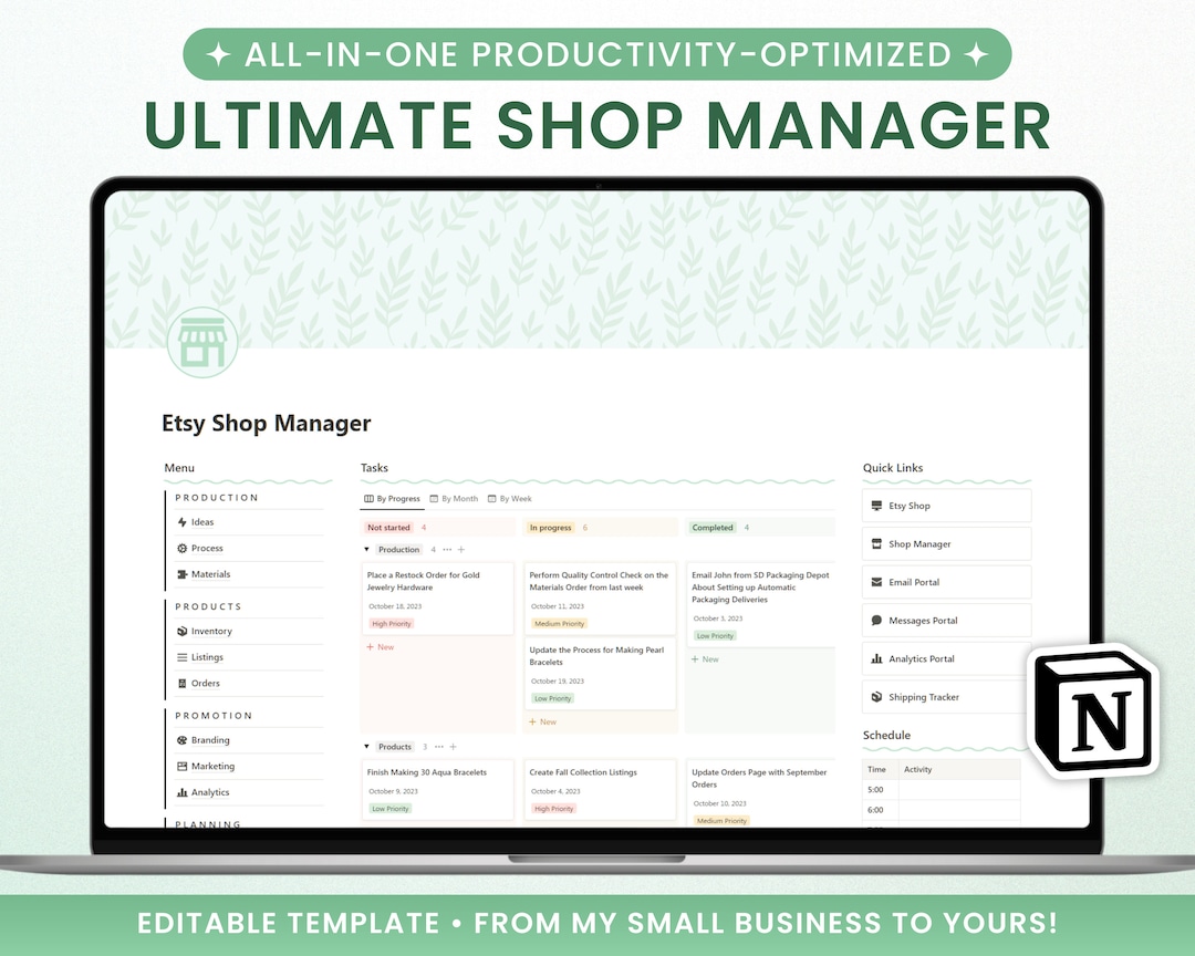 Etsy Shop Notion Planner, Small Business Editable Notion Template, Etsy ...